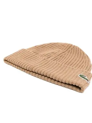 Lacoste Logo-patch Ribbed-knit Beanie - Brown