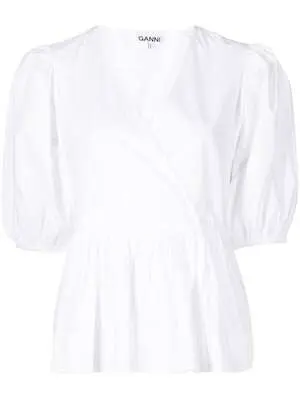 GANNI Organic Cotton Wrap Blouse