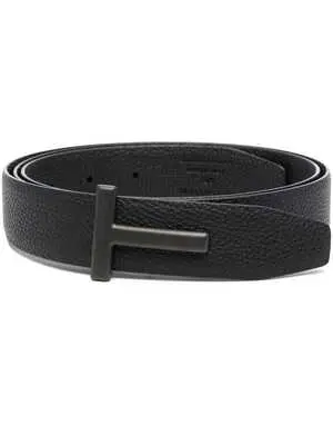 TOM FORD Leather Belt With Logo Buckle - Black