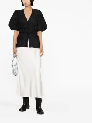 GANNI Puff-sleeve Jacquard Blouse