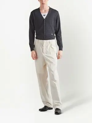 Prada V-neck Fine Knit Wool Cardigan - Grey