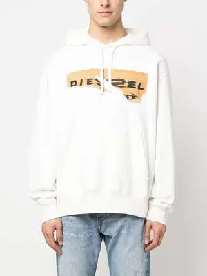 DIESEL® Ripped Logo Print Hoodie - White