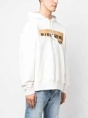 DIESEL® Ripped Logo Print Hoodie - White
