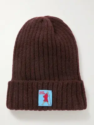 Kapital Logo-appliquéd Ribbed-knit Beanie - Brown