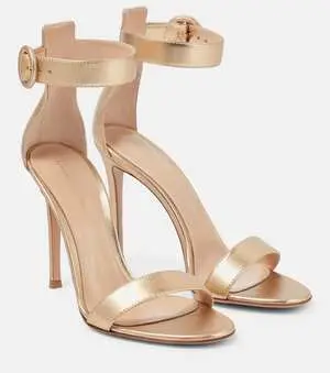 GIANVITO ROSSI Portofino 105 Leather Sandals - Gold