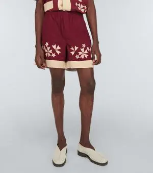 BODE Moonflower Appliqué Cotton Shorts
