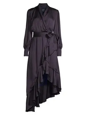 Bardot Women's Aaliyah Satin Wrap Midi-Dress - Navy  - Navy