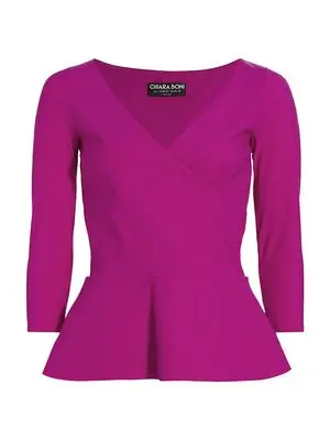 Chiara Boni La Petite Robe Poppy V-neck Peplum Top Cyclamen