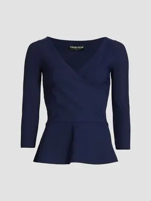 Chiara Boni La Petite Robe Poppy V-neck Peplum Top Navy