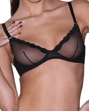 Fleur Du Mal Sheer Tulle Underwire Demi Bra - Black
