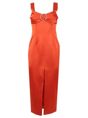 RASARIO Buckled Draped Satin Midi Dress - Orange