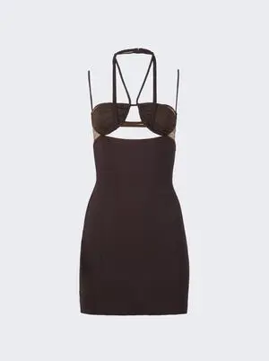 NENSI DOJAKA Draped Double Bra Mini Dress - Chocolate Brown