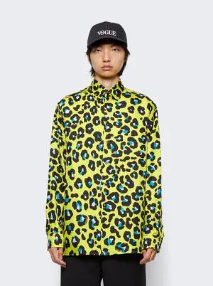 Versace Leopard Print Shirt Acid Lime