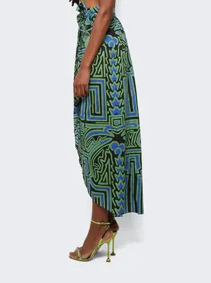 Johanna Ortiz Dialecto Tropical Wrap Skirt Black And Neon Green