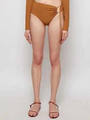 Christopher Esber Ruched Side Tie Bikini Bottom Suede