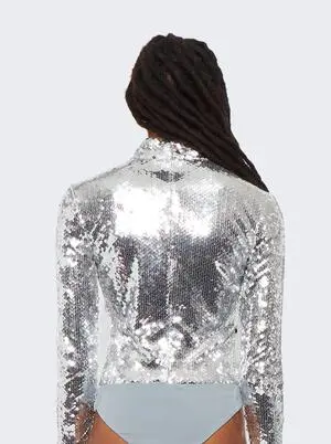 Brandon Maxwell Long Sleeve Sequin Bodysuit