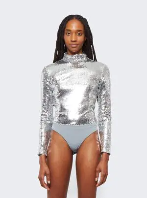 Brandon Maxwell Long Sleeve Sequin Bodysuit