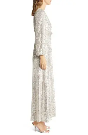 Pisarro Nights Sequin Long Sleeve A-line Gown