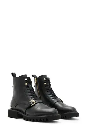 ALLSAINTS Tori Lug Sole Combat Boot - Black/warm Brass