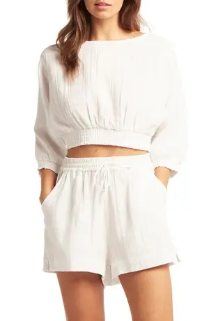 SEA LEVEL Cotton Gauze Cover-up Shorts - White