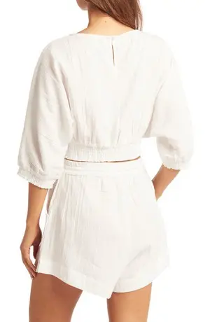 SEA LEVEL Cotton Gauze Cover-up Shorts - White