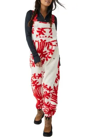 Free People Fp Movement Hit The Slopes Fleece Overalls Ivory