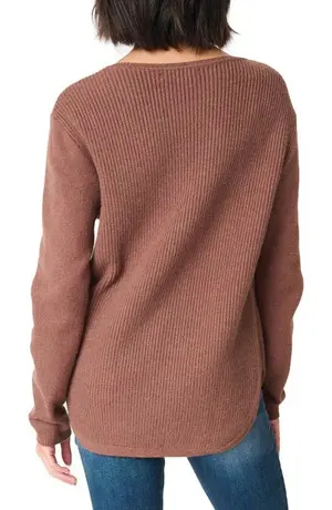 GIBSONLOOK V-neck Long Sleeve Ribbed Sweater - Cinnamon