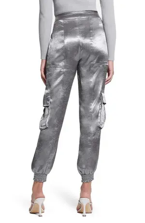 Guess Soundwave Textured Satin Cargo Trousers - Gunmetal Multi