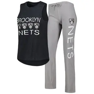 CONCEPTS SPORT Black Brooklyn Nets Team Tank Top & Pants Sleep Set - Gray