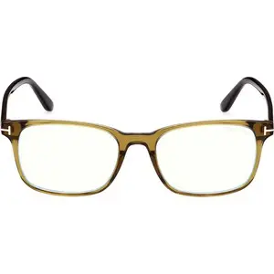 TOM FORD TOM FORD 51mm Square Blue Light Blocking Eyeglasses Shiny Dark Green