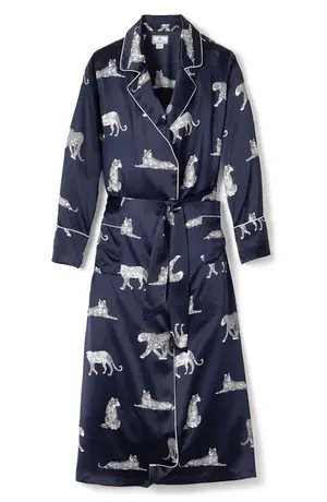 PETITE PLUME Panthre De Nuit Piped Silk Robe