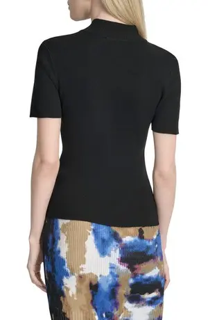 Dkny Cap Sleeve Mock Neck Sweater - Black