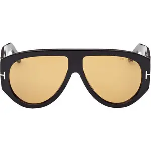 TOM FORD 60mm Aviator Sunglasses - Shiny Black/yellow Lenses