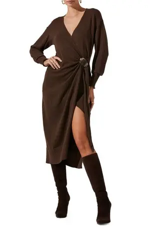 Astr The Label Mazzy Long Sleeve Faux Wrap Sweater Dress