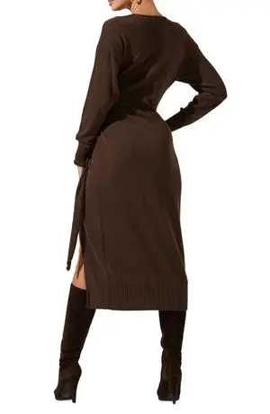 Astr The Label Mazzy Long Sleeve Faux Wrap Sweater Dress