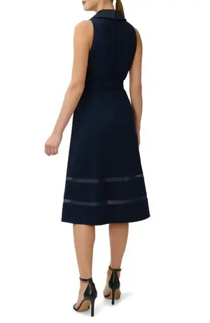 Adrianna Papell Satin Trim Crepe Midi Tuxedo Dress