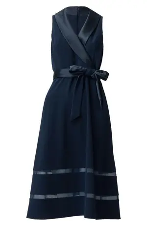 Adrianna Papell Satin Trim Crepe Midi Tuxedo Dress