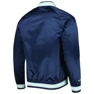 Mitchell & Ness Deep Sea Blue Seattle Kraken Satin Full-snap Raglan Varsity Jacket