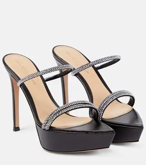GIANVITO ROSSI Embellished Leather Platform Sandals - Black