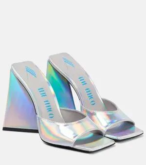 Attico Devon Metallic Leather Mules - Silver