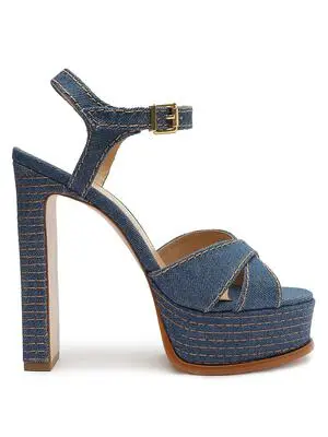 Schutz Women's Keefa Denim Platform Sandals - Blue  - Blue