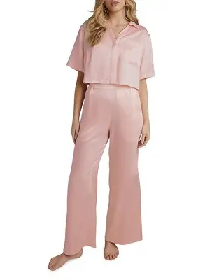 Lunya Washable Silk High-rise Pants 2-piece Pajama Set Frosted Rose