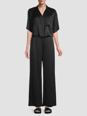 Lunya Washable Silk High-rise Pants 2-piece Pajama Set - Immersed Black