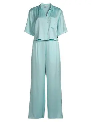 Lunya Washable Silk High-rise Pants 2-piece Pajama Set Infinity Blue