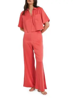 Lunya Washable Silk High-rise Pants 2-piece Pajama Set Outro Coral