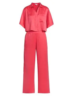 Lunya Washable Silk High-rise Pants 2-piece Pajama Set Rapturous Flamingo