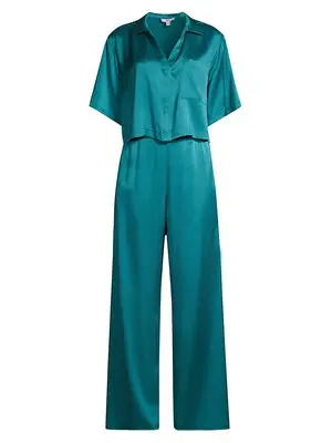 Lunya Washable Silk High-rise Pants 2-piece Pajama Set Slope Teal