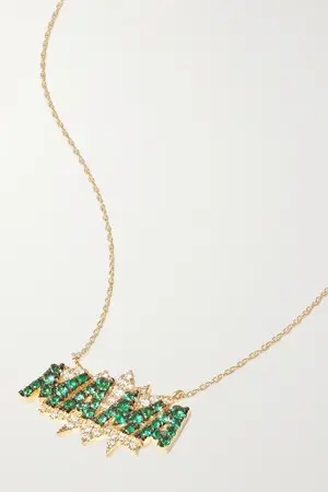 DIANE KORDAS Mama 18-karat Gold, Emerald And Diamond Necklace - Green