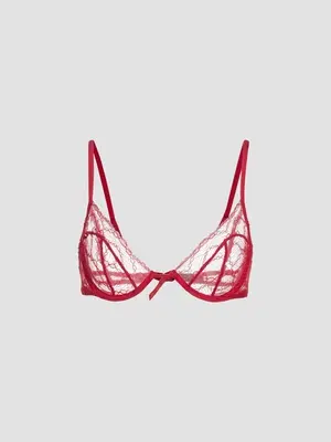 Kiki De Montparnasse Mon Cheri Sheer Lace Demi Bra Red