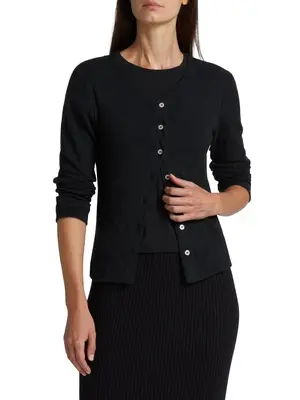 LESET Pointelle-knit Cotton Cardigan - Black